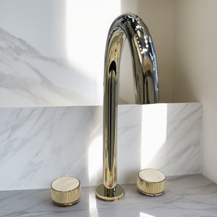 Смеситель для раковины на три отверстия Minotti Elegante Champagne Gold ...